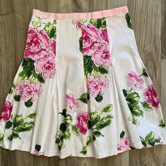 zinc | Skirts | Zinc Pink Roses On White Stretch Cotton Flared Skirt ...